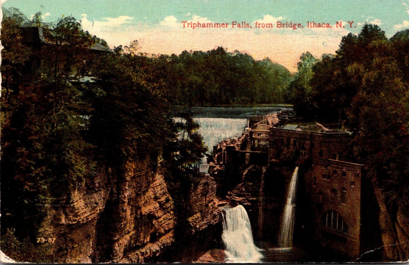 New York Ithaca Triphammer Falls From Bridge 1918 | United States - New ...