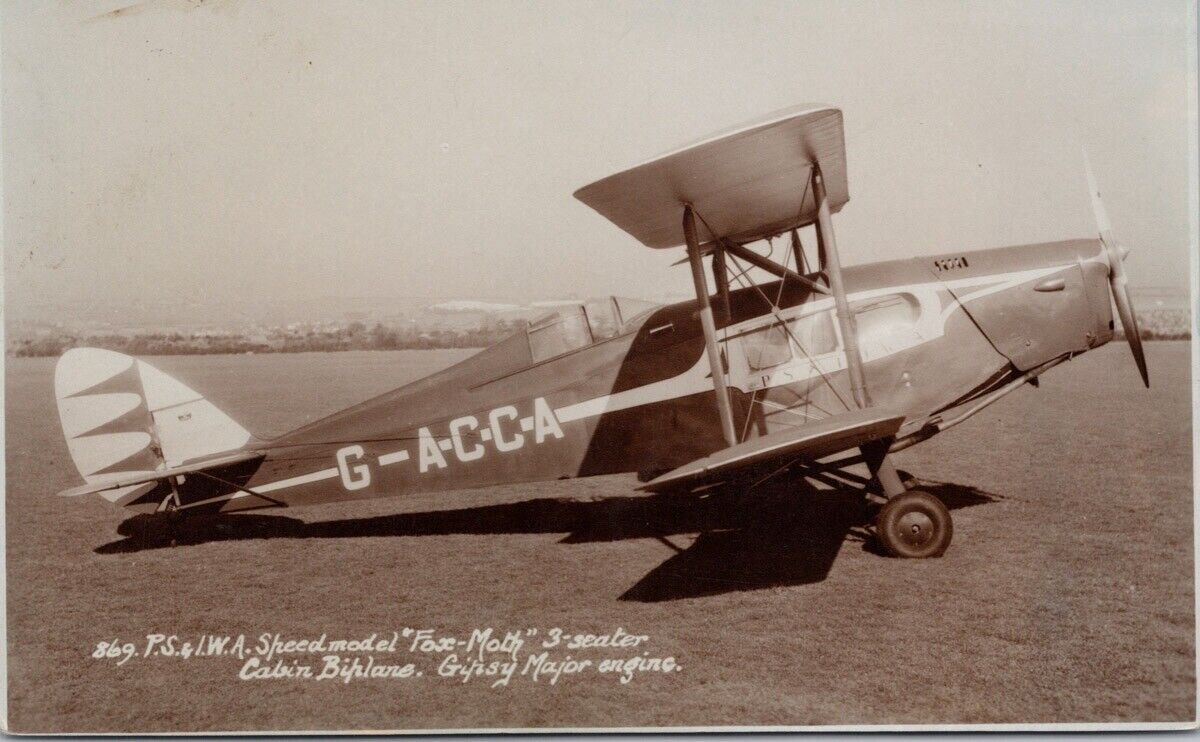 Aviation PS & IWA Fox Moth Airplane De Havilland Sweetman RPPC Postcard ...