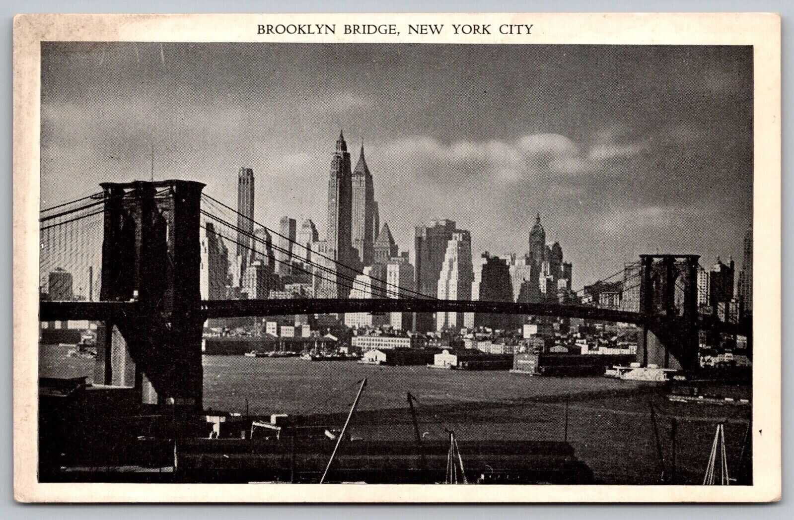 New York City New York Brooklyn Bridge Scenic Landmark BW UNP Postcard ...