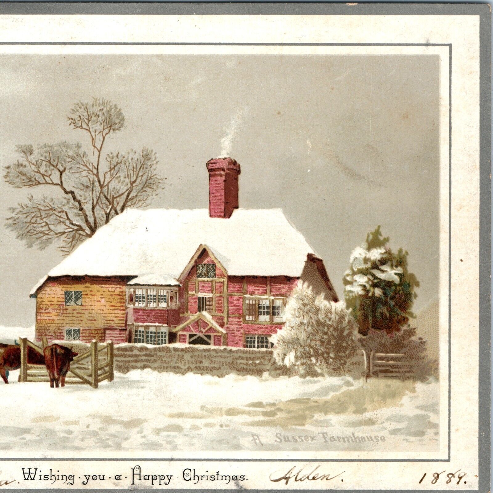 1889 Albert Bowers Christmas Large Victorian Trade Card Sussex ...