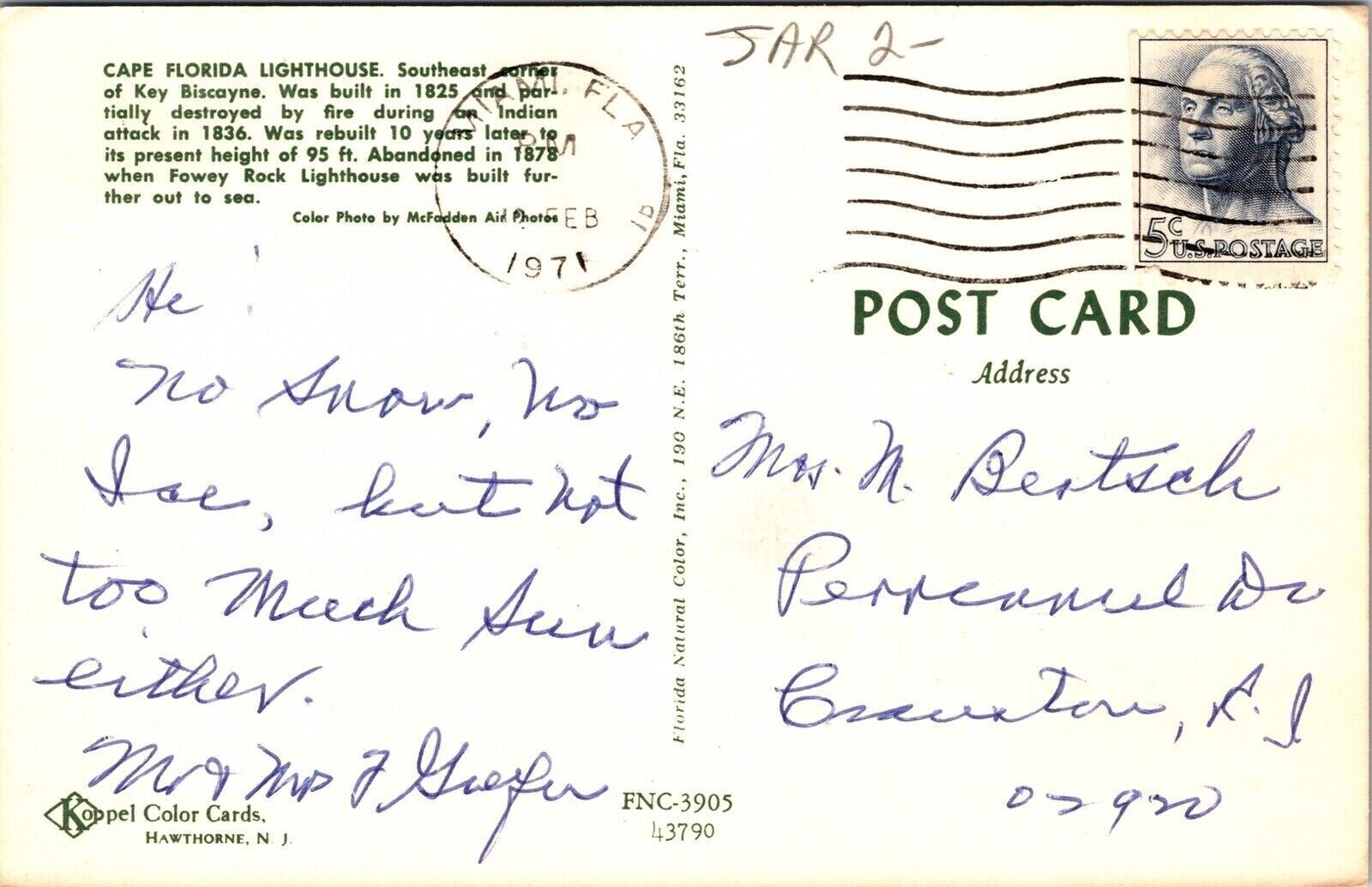 Greetings Key Biscayne Cape Florida Lighthouse Chrome Cancel WOB ...