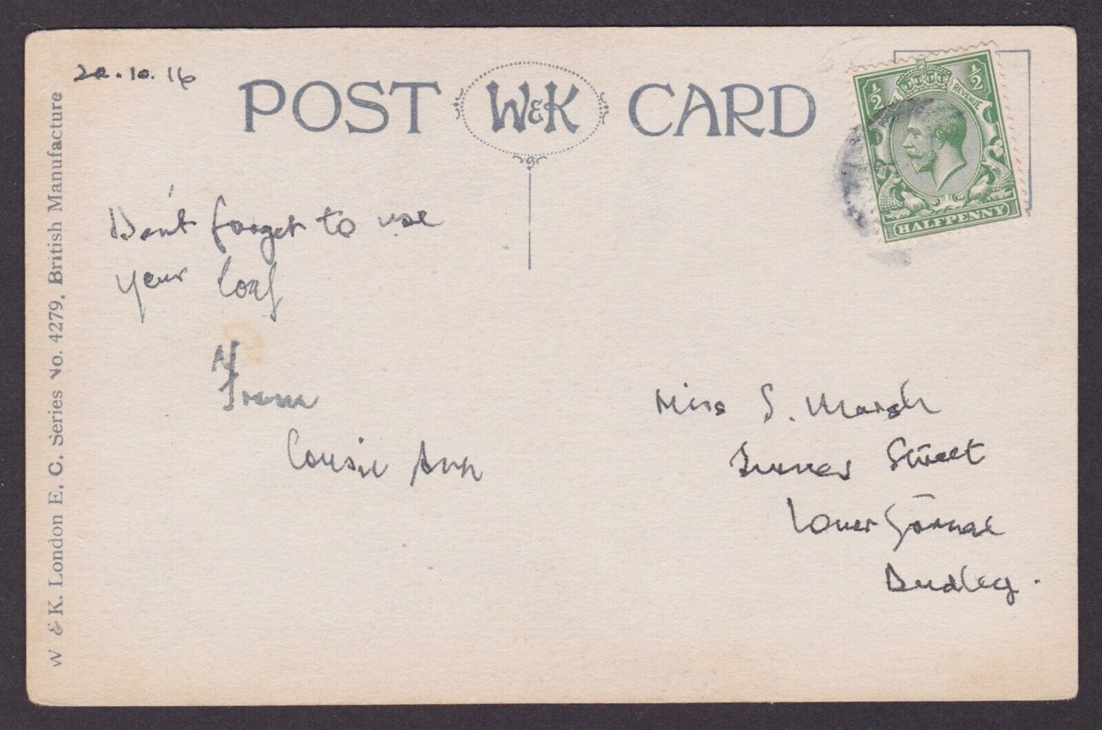 GREAT BRITAIN, Postcard, A 4lb Loaf of War Time Bread, Propaganda, WWI ...