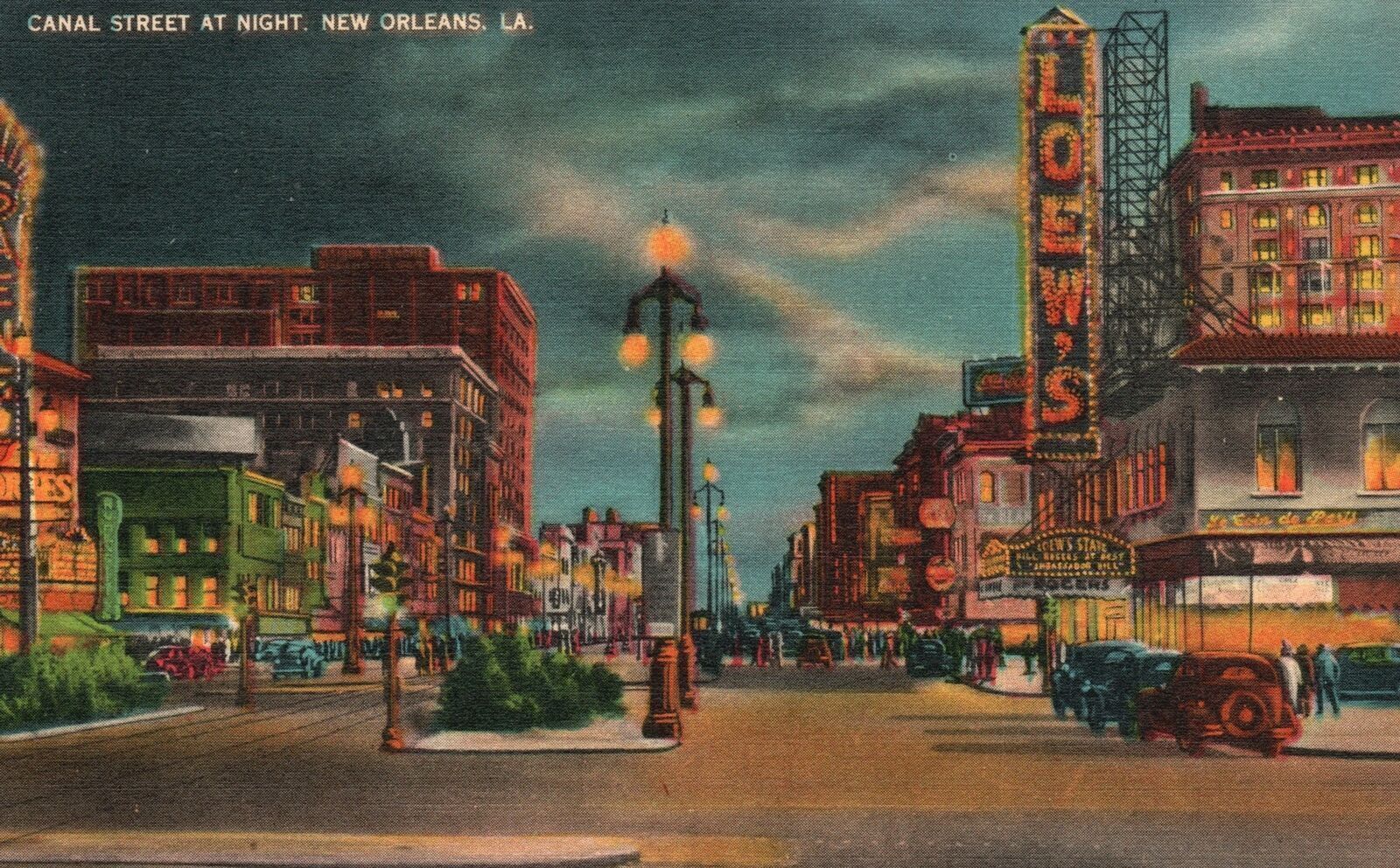 Vintage Postcard 1930's View Canal St. At Night New Orleans Louisiana ...