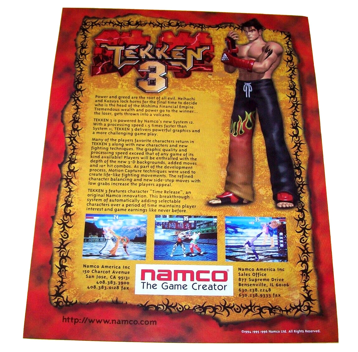 Tekken 3 Arcade FLYER Original 1996 Martial Arts Theme Art Retro ...