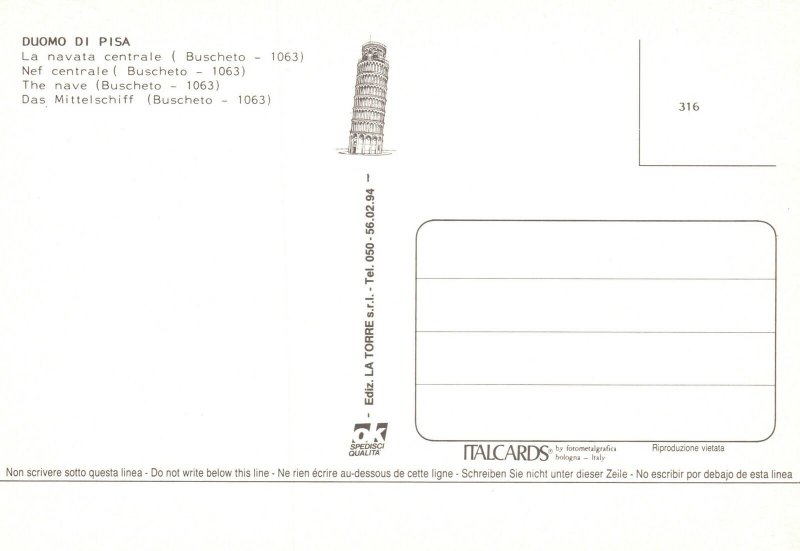 Postcard The Nave Buscheto Duomo Di Pisa Roman Catholic Cathedral Pisa ...