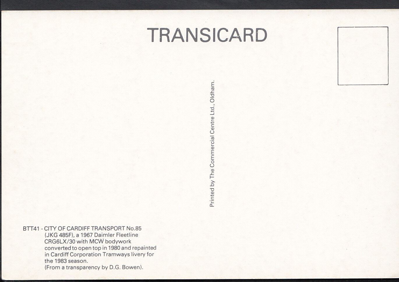 Road Transport Postcard - City of Cardiff Transport, Daimler Fleetline ...