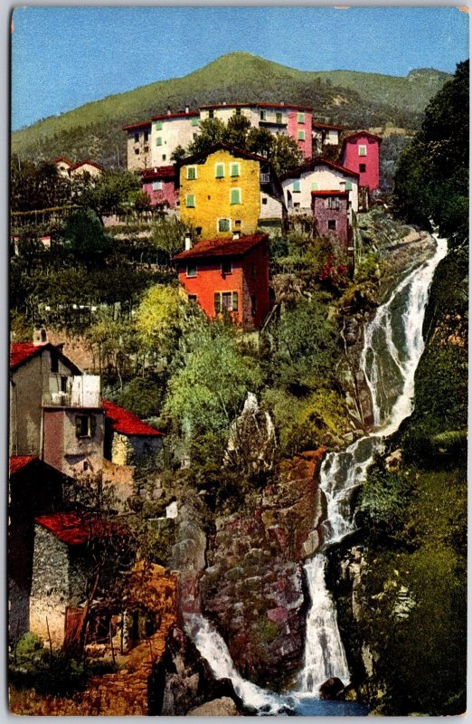 Lago Di Como Nesso Italy Waterfalls Cliff Houses Postcard | Europe ...