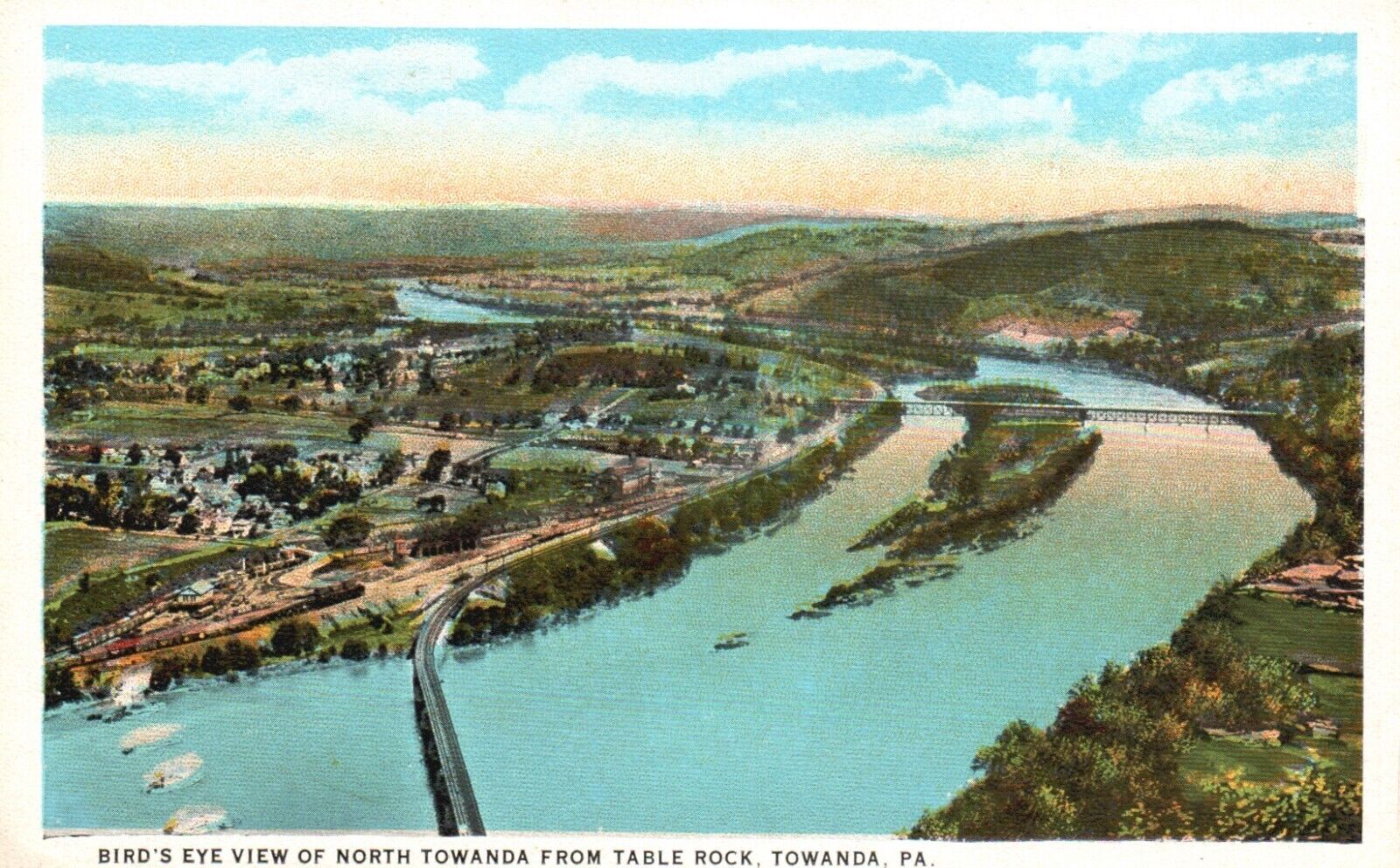 Towanda, PA, Bird's Eye North Towanda from Table Rock, Vintage Postcard ...