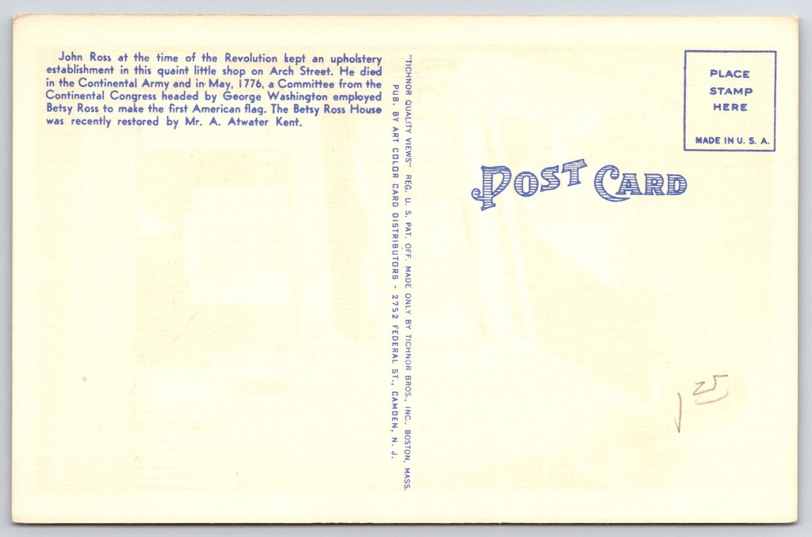 Vintage Postcard Betsy Ross Flag House Arch Street Philadelphia ...