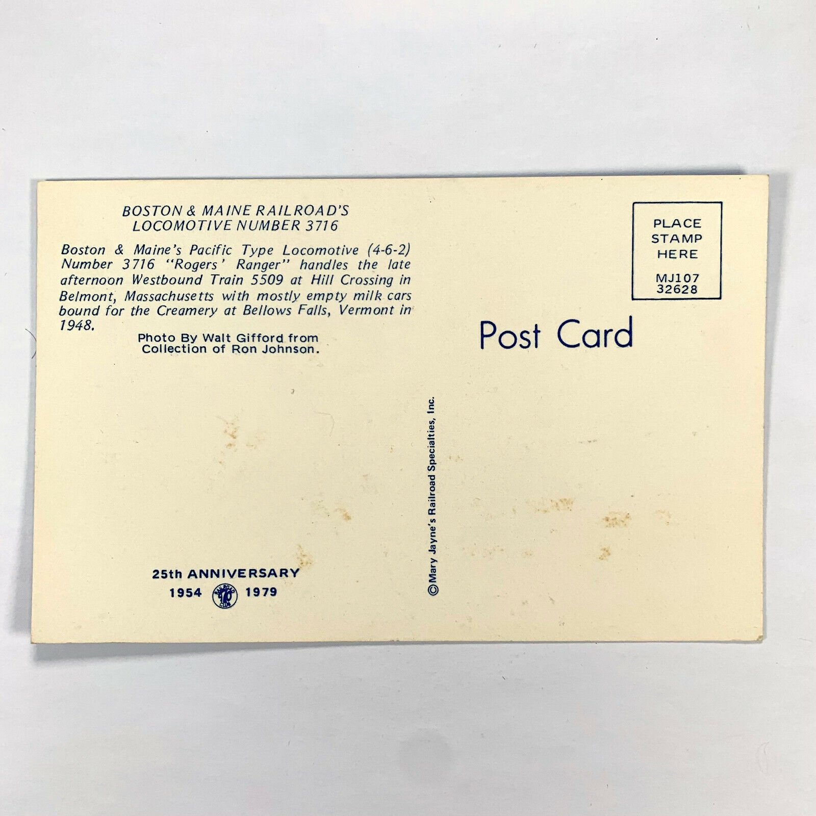 Postcard Railroad Train Boston Maine 3716 Pacific Type 4-6-2 Rogers ...