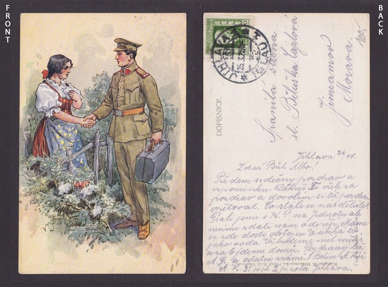 CZECHIA 1919, Vintage postcard, The soldier and the girl, Posted ...