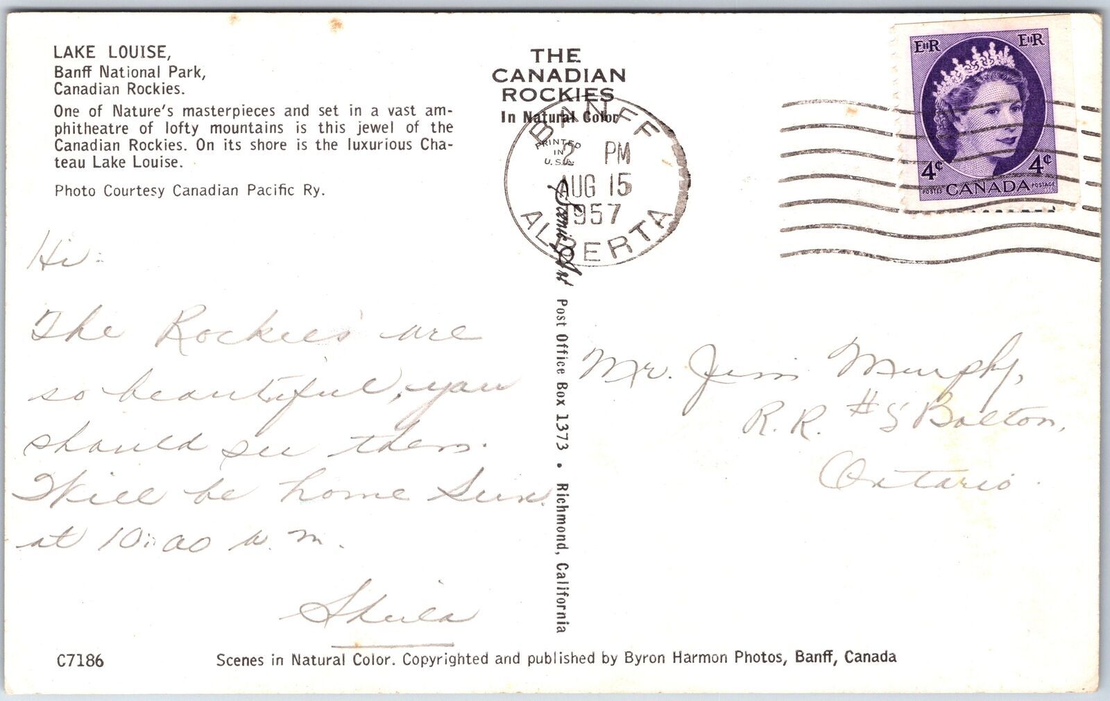 Vintage Postcard Lake Louise at Banff National Park Alberta Canada 1957 ...