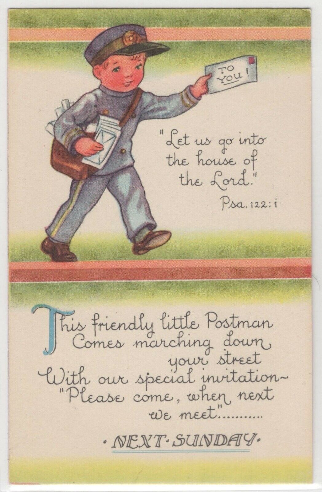 Christian Church Sunday Service Invite With Kid Postman Vintage ...