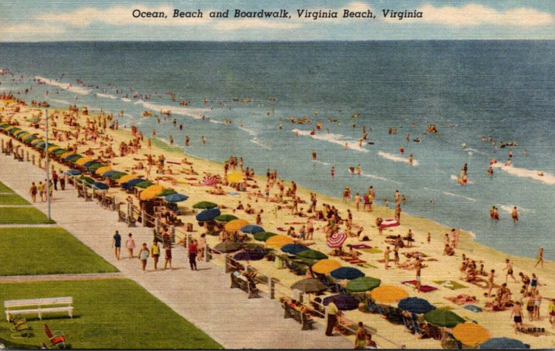 Virginia Virginia Beach Ocean Beach and Boardwalk 1960 Curteich ...