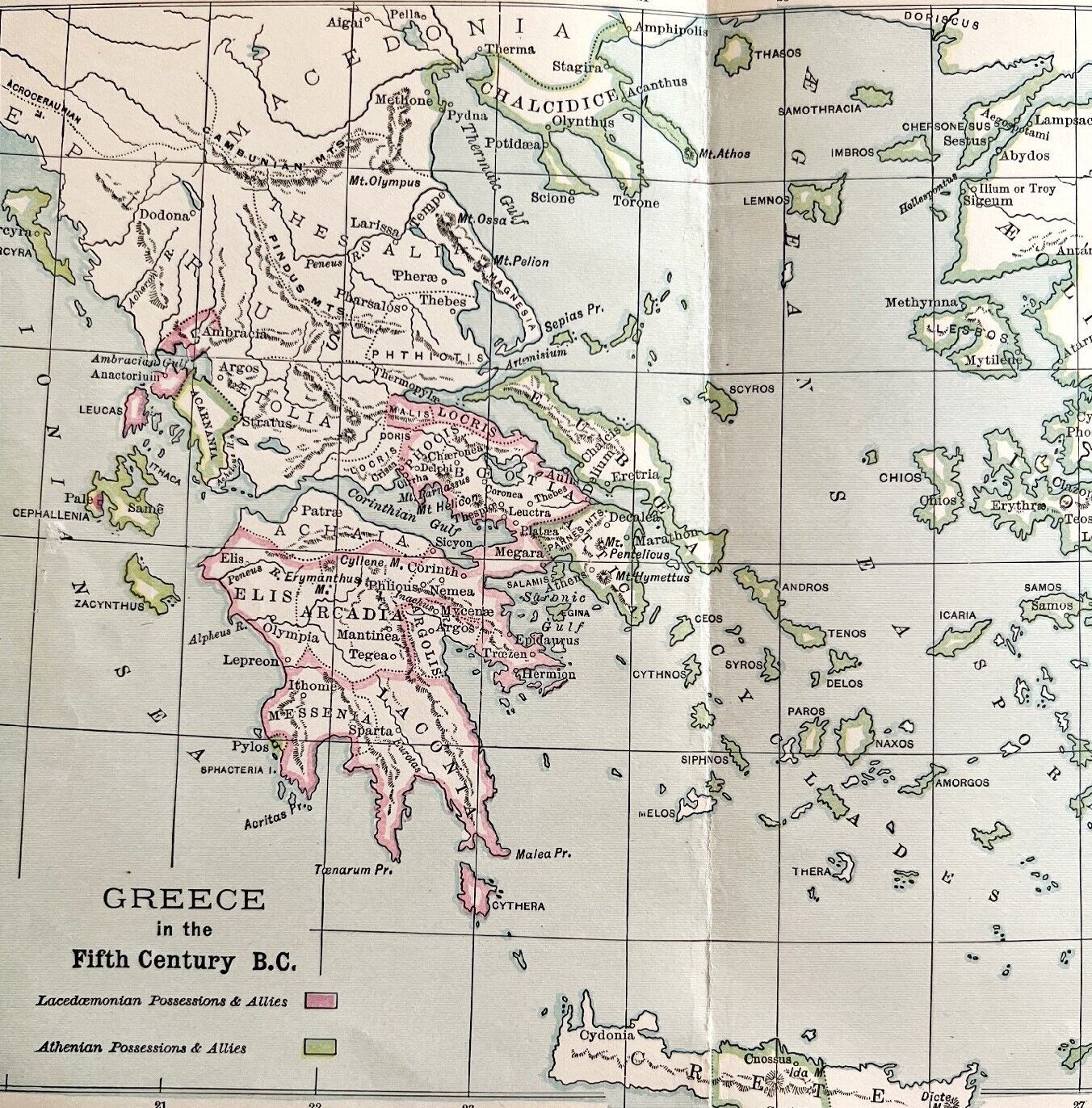 Greece In The 5th Century B.C. Map Print 1893 Victorian Mythology ...