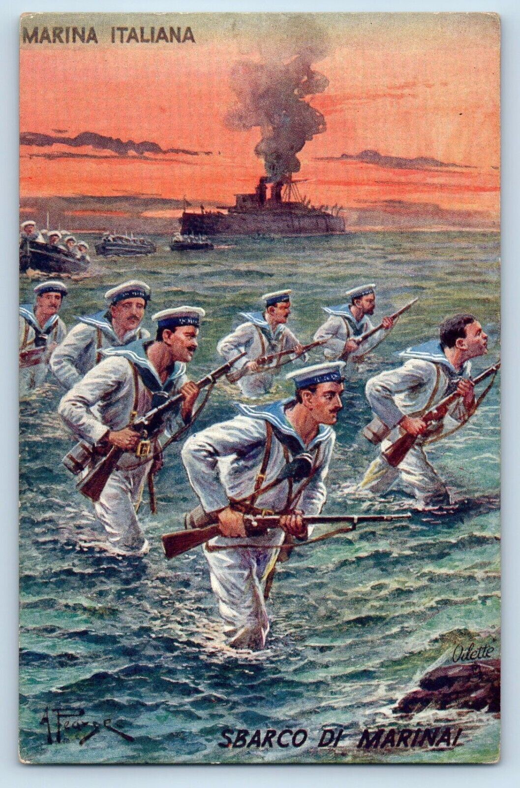 Signed Artist Postcard Marina Italiana The Italian Army Oilette Tuck ...