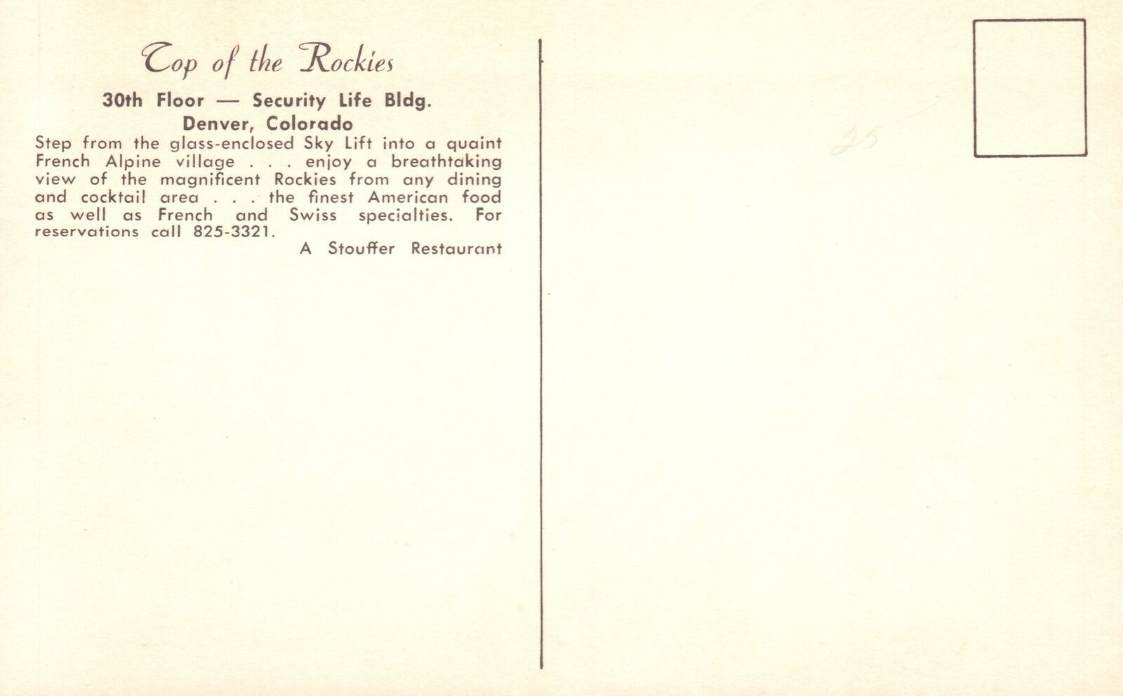 Vintage Postcard Top Of The Rockies 30th Floor Security Life Building ...