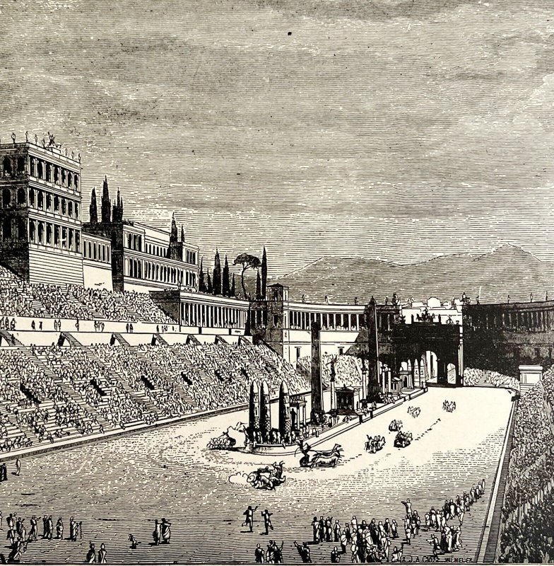 The Roman Amphitheater And Race Course 1888 Victorian Antique Print ...