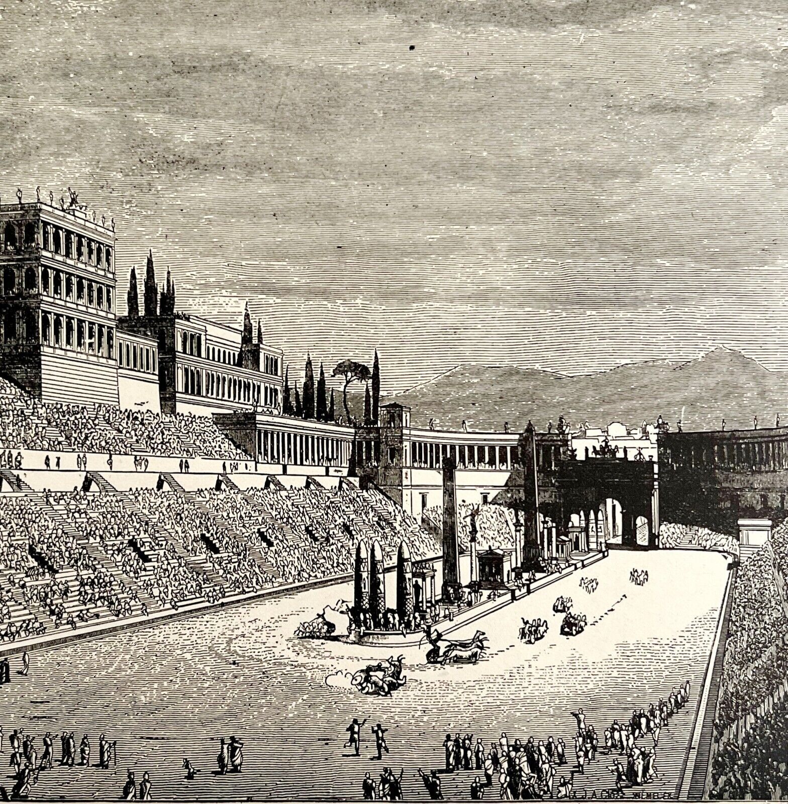 The Roman Amphitheater And Race Course 1888 Victorian Antique Print ...