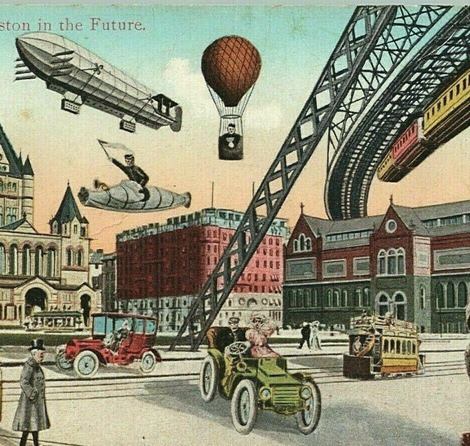 1910s Future Inventions Zeppelin Blimp Flying Machine Boston Copley Sq ...