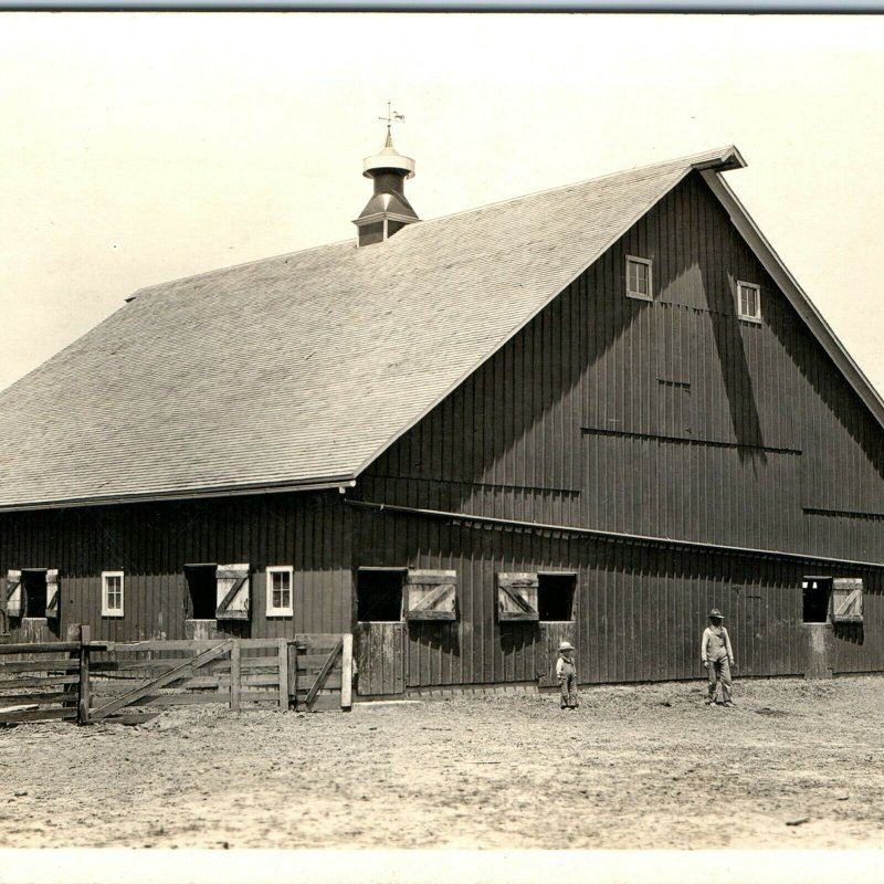 c1910s Father & Son Farm RPPC Red Barn Real Photo Star Feed Trolley ...