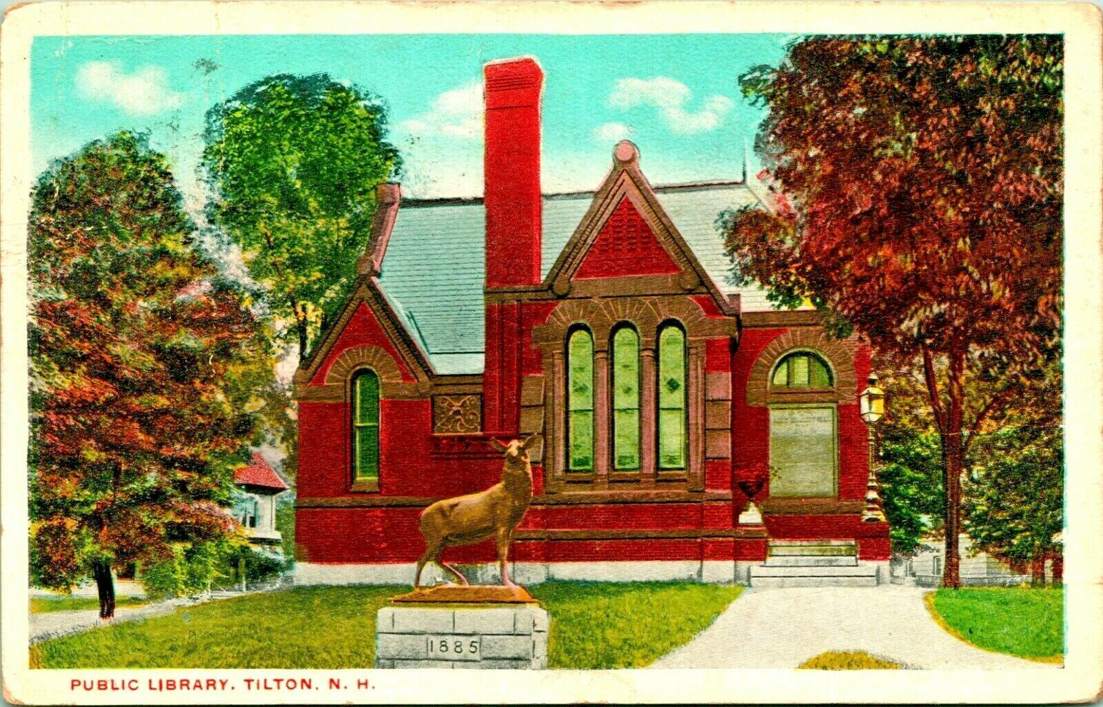 Public Library Edificio Ciervo Estatua Tilton Nuevo Hampshire Nh 1920s ...