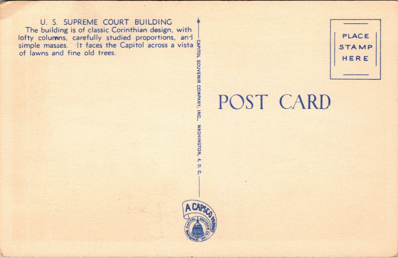 Vtg 1930s United States Supreme Court Building Washington DC Unused ...