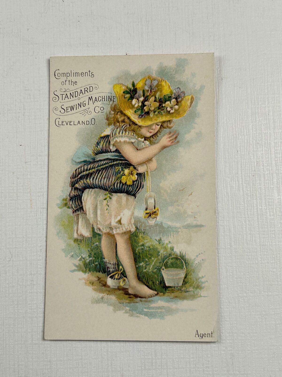 Victorian Trade Card Little Girl Yellow Hat Standard Sewing Machine ...