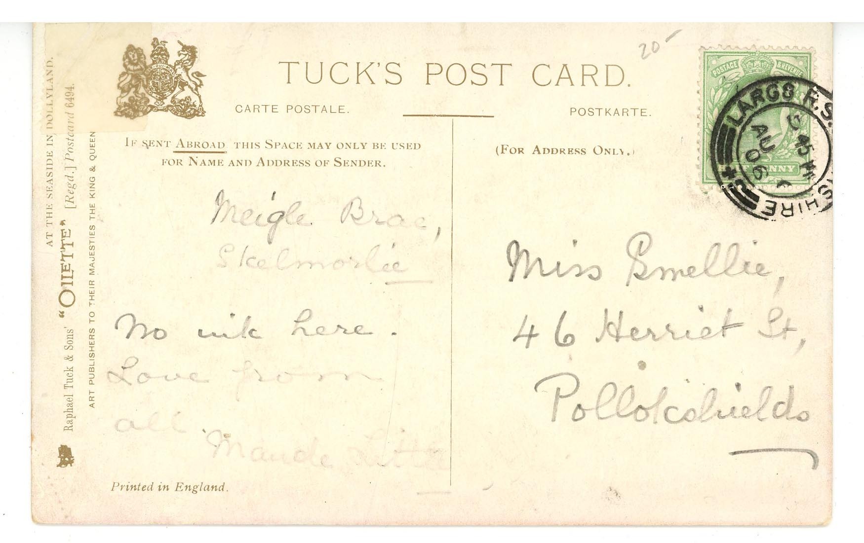 "Peeping Tom" (Tuck Series 6494- At the Seaside in Dolly Land) crease ...