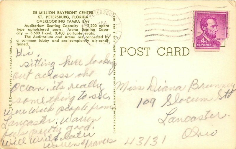 St. Petersburg Florida 1966 Postcard Bayfront Center Auditorium & Arena ...