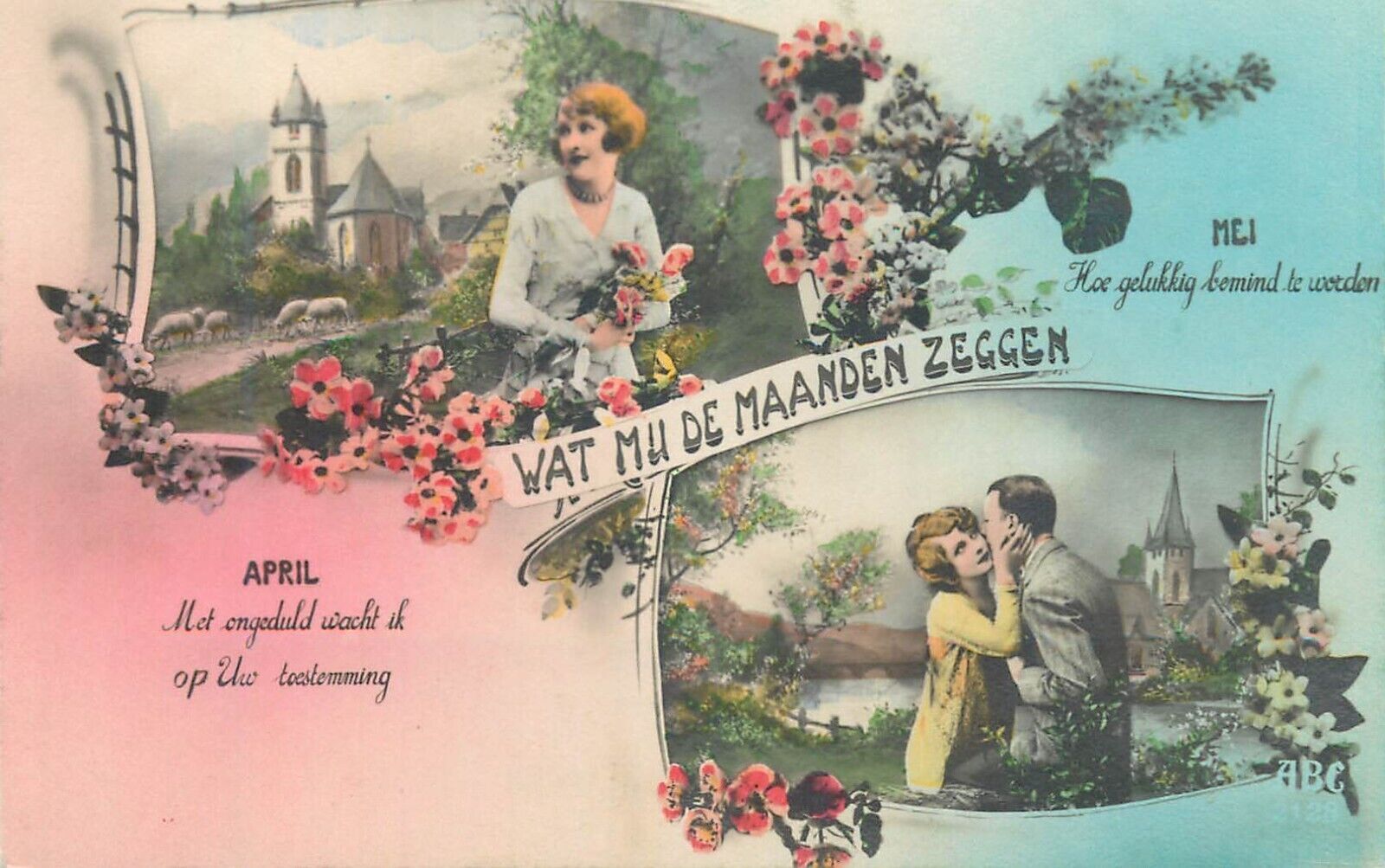 Lot of 11 Dutch greetings postcards 1930s language of flowers romantic ...