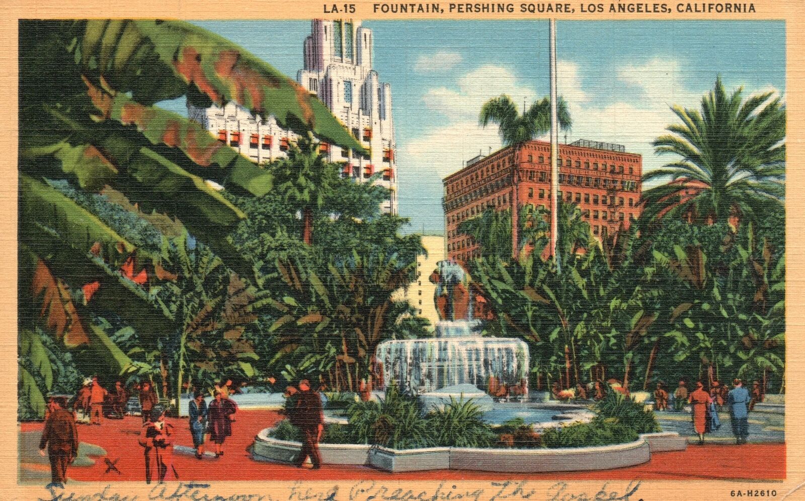 Vintage Postcard 1945 Fountain Pershing Square Los Angeles California ...