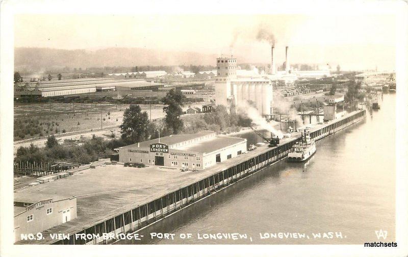 1940s View Bridge Port Longview Washington RPPC Real photo postcard ...