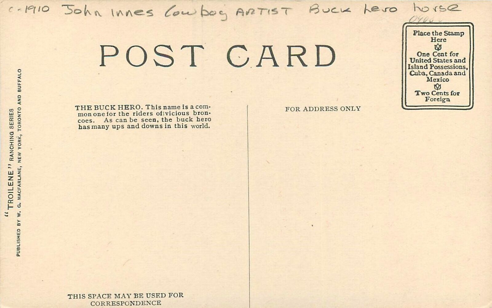 Postcard C-1910 John Innes Cowboy Artist bucking horse MacFarlane 23 ...