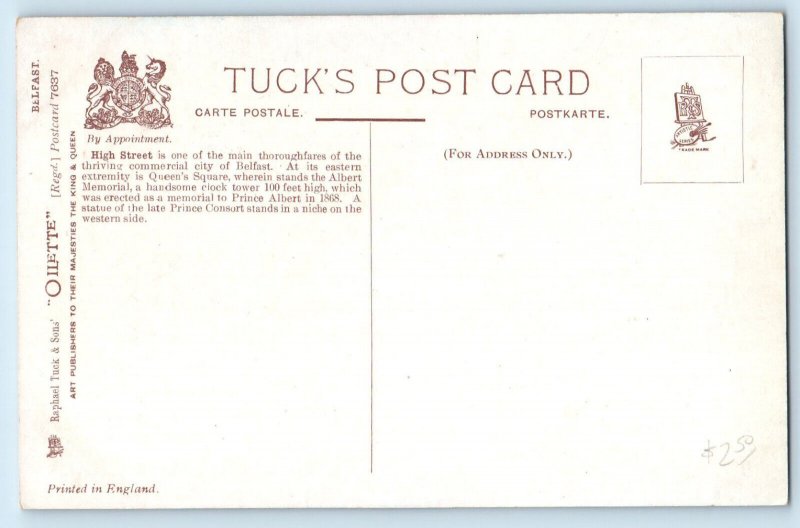 Belfast Northern Ireland Postcard High Street Tower Clock c1910 Oilette ...