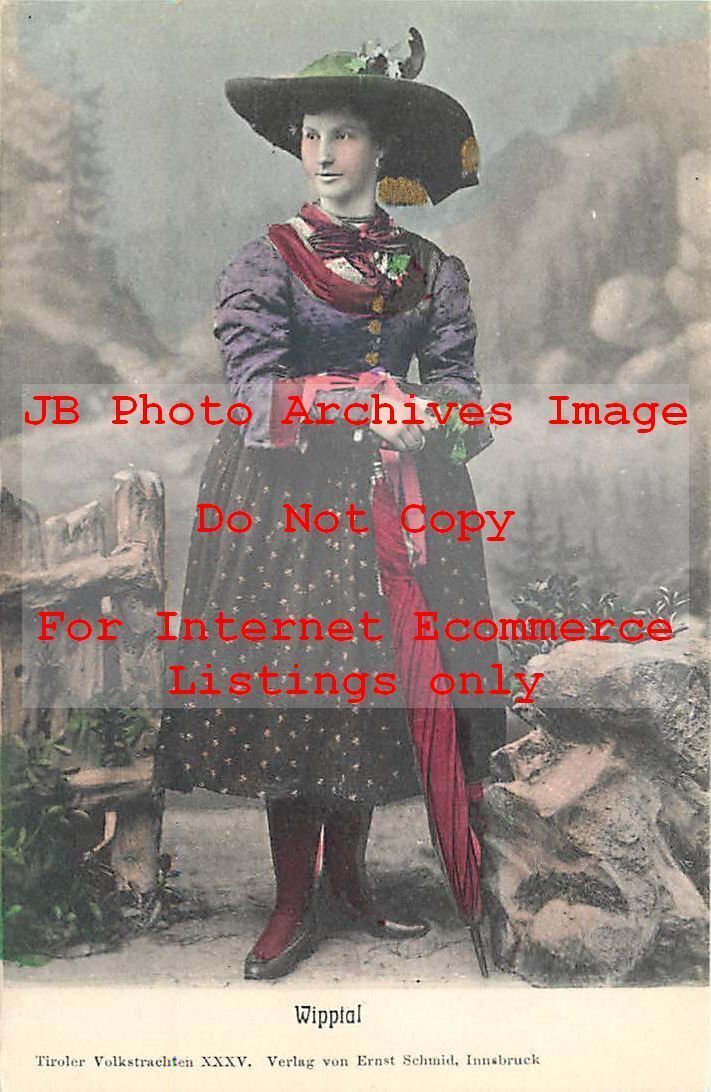 Native Ethnic Culture Costume, Wipptal Austria, Woman with Umbrella ...