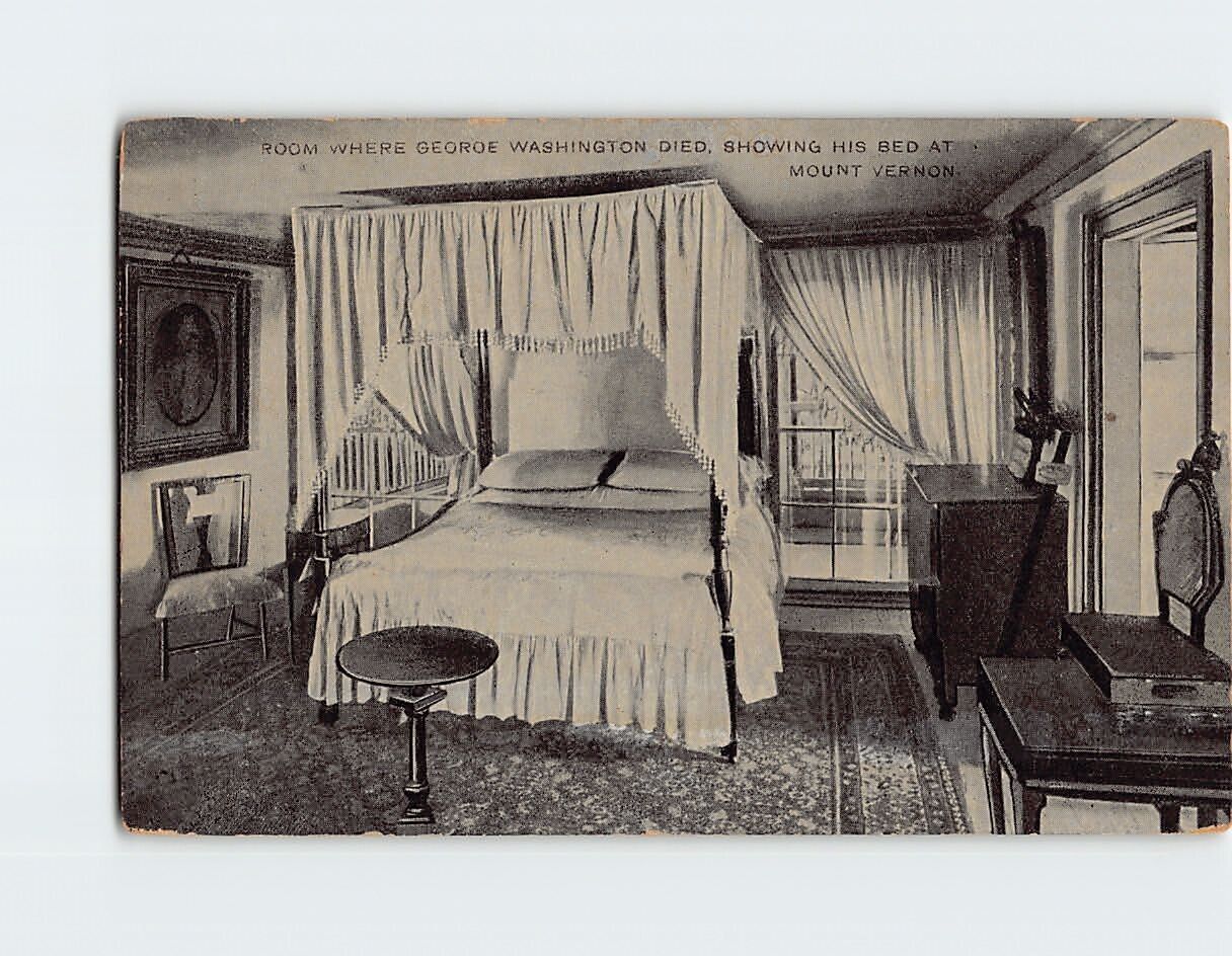 Postcard Room Where George Washington Died, Showing His Bed At Mount ...