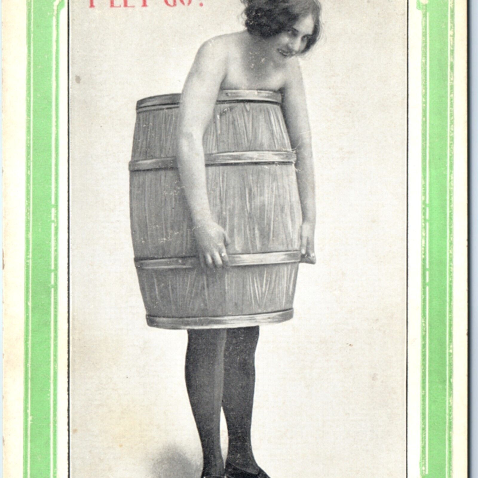c1910s Risque Freaky Girl Topless in Barrel Let Go? Litho Photo Pinup ...