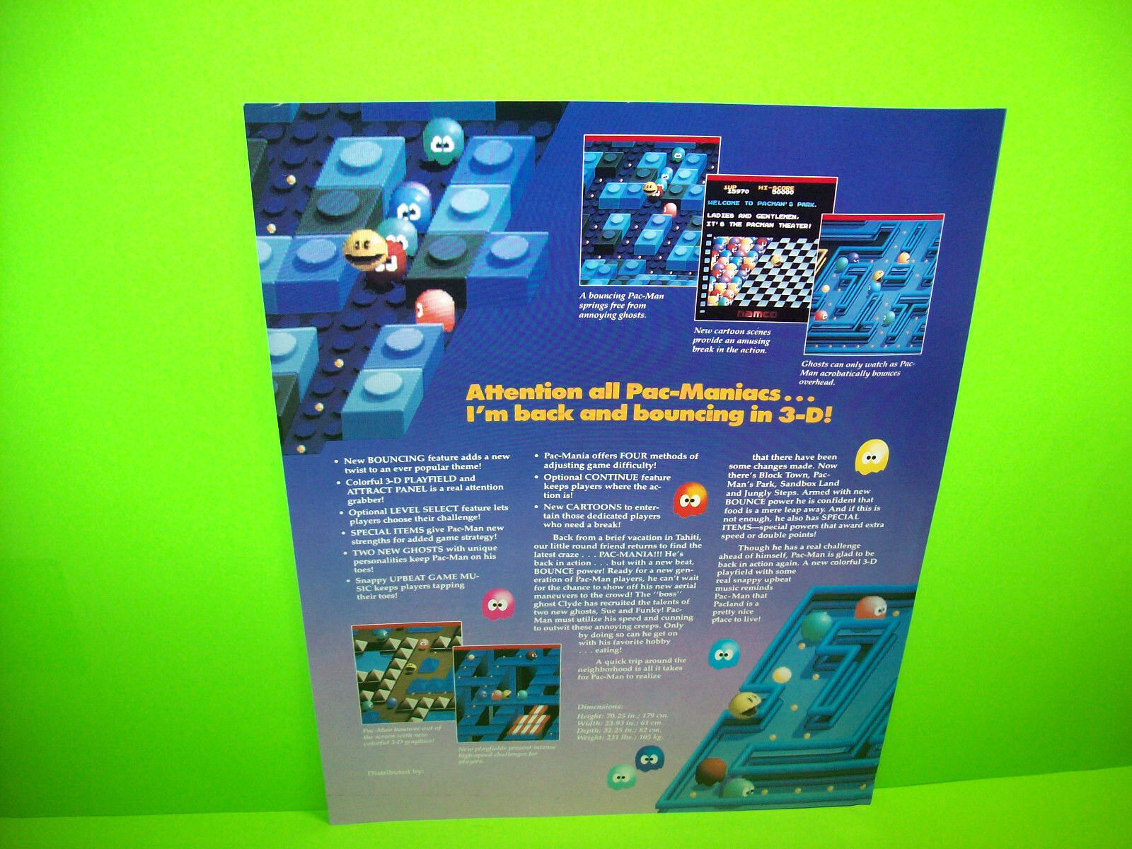 PACMANIA Original 1987 NOS Video Arcade Game Flyer Pac Man Vintage ...