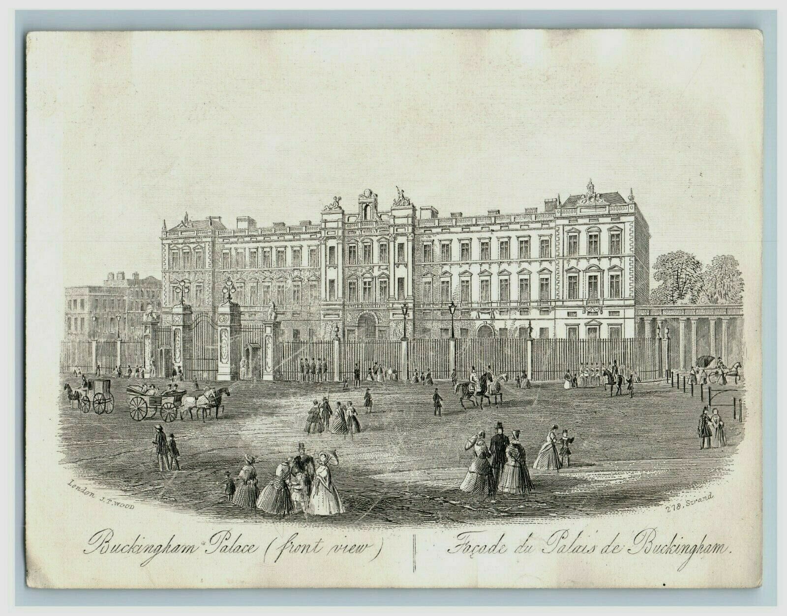1840's J.T Wood Engraved Card Buckingham Palace Front View People ...