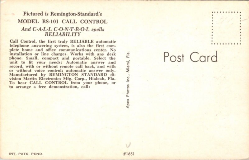Remington-Standard's Model RS-101 Call Control Automatic Telephone ...