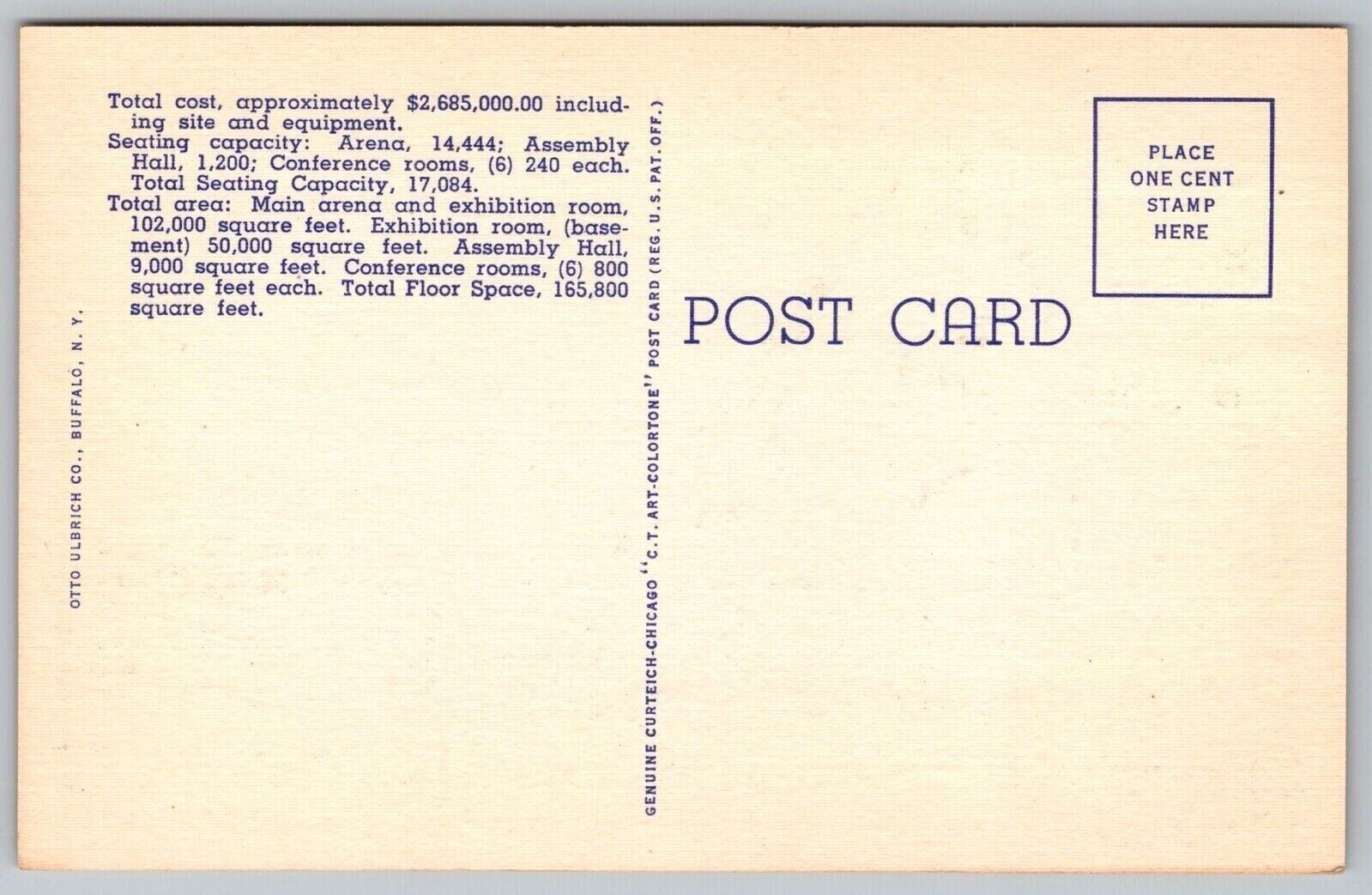 Buffalo New York Buffalo Memorial Auditorium Streetview Linen Postcard ...