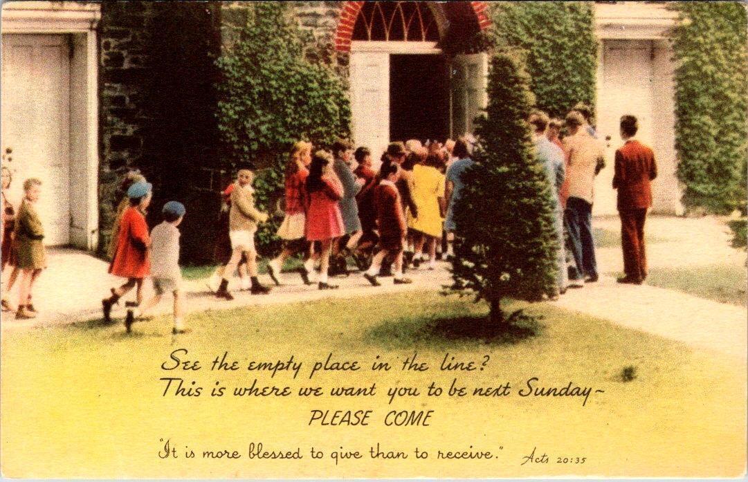 Vintage RALLY CARD Children At Sunday Church Service RELIGIOUS Postcard ...