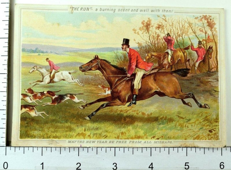 1870's-80's Lovely Fox Hunting Scene Victorian Poem New Years Card ...