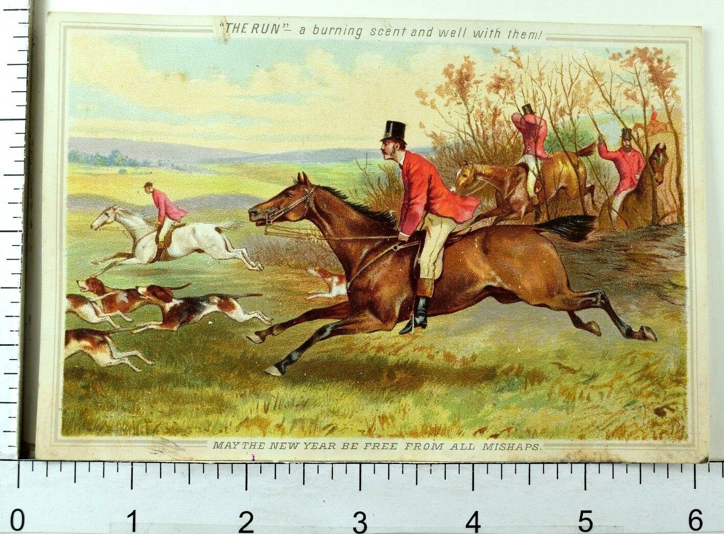 1870's-80's Lovely Fox Hunting Scene Victorian Poem New Years Card ...