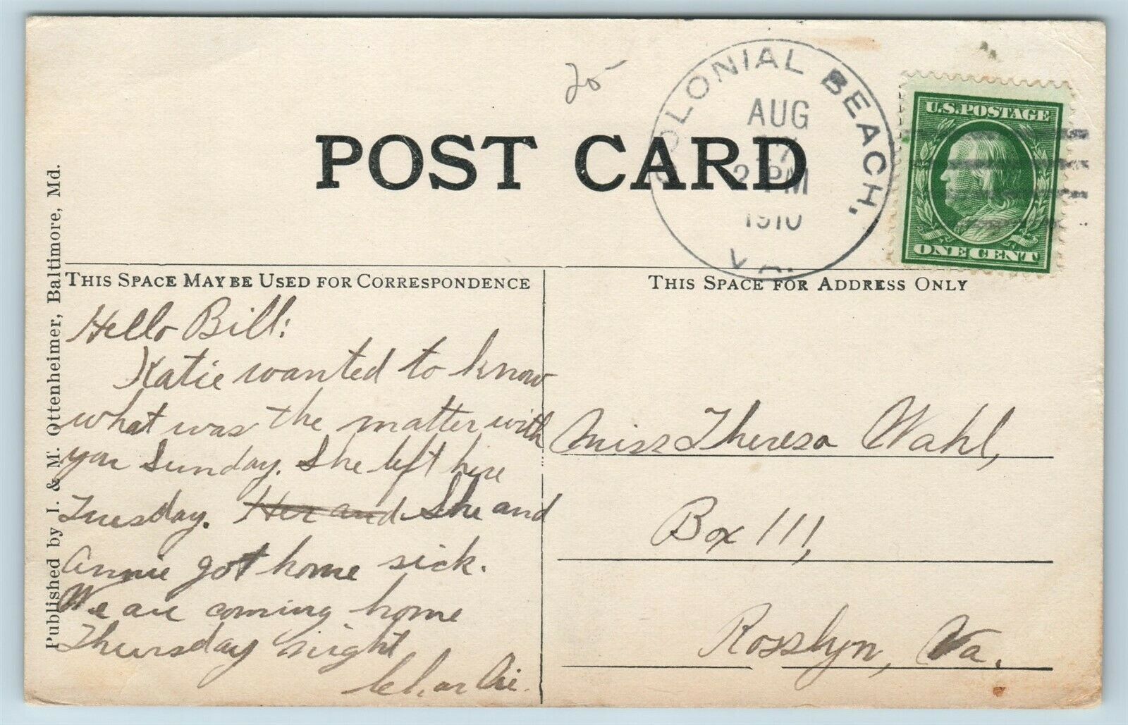 Postcard VA Colonial Beach The Amusements Hall Hotel Horse Buggies 1910 ...