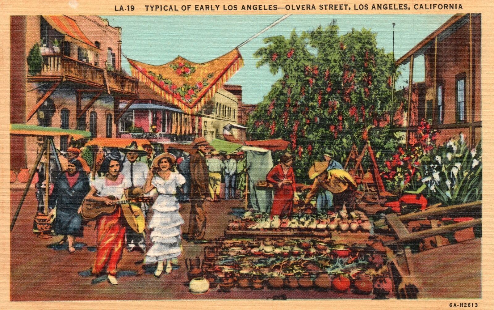 Vintage Postcard Typical Old Mexico Los Angeles Olvera Street Plaza ...
