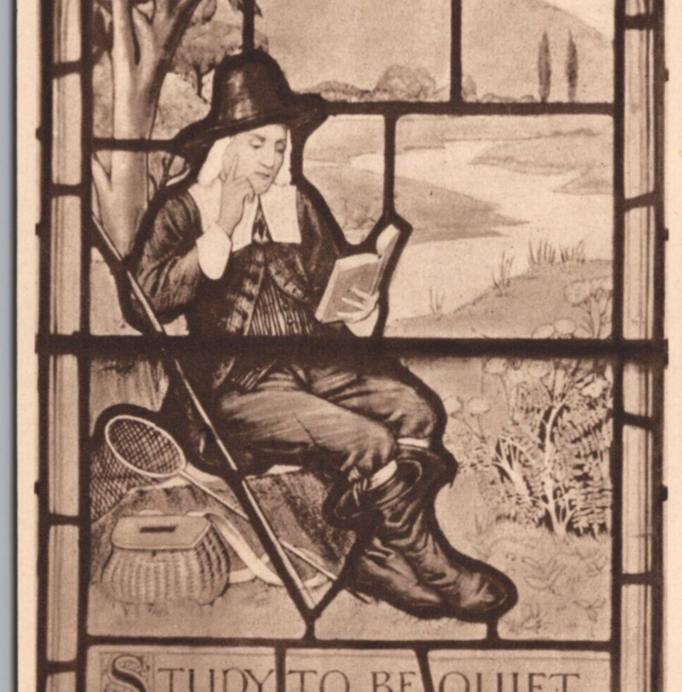 Raphael Tuck Study to be Quiet Fisherman Isaac Walton Window Vintage ...