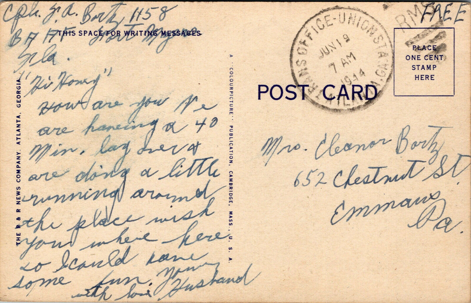 Vtg Atlanta Georgia GA Union Station Railroad Train Depot 1940's Linen ...