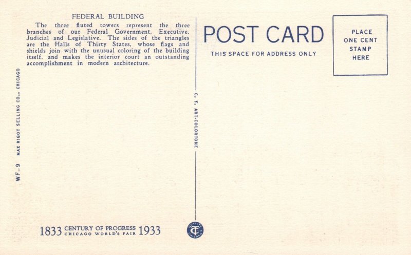 Vintage Postcard 1930s Federal Building Century Of Progress Chicago ...